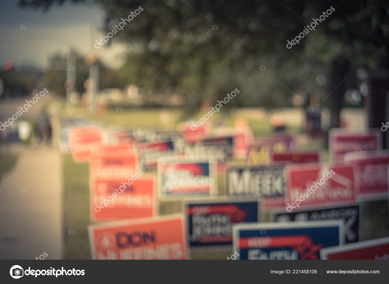 Vintage Tone Blurred Row Yard Signs Residential Street Primary Election ...