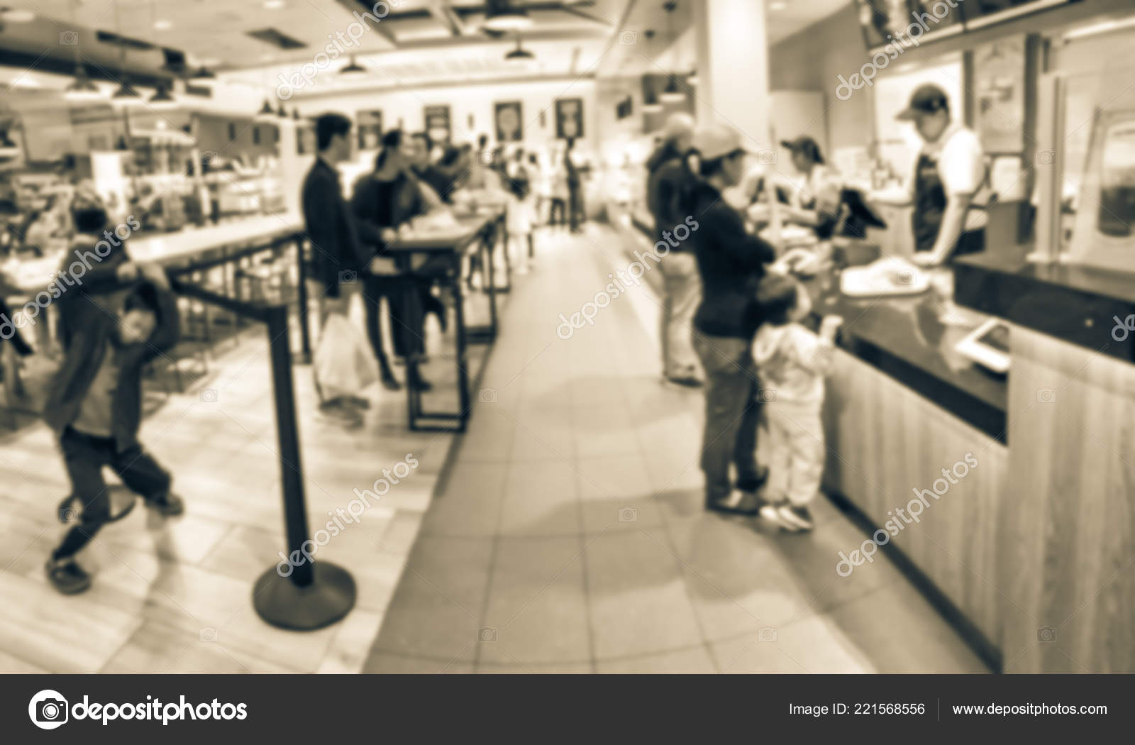 Blurred Image Customer Checkout Asian Bakery Shop Waiting Long Line ...