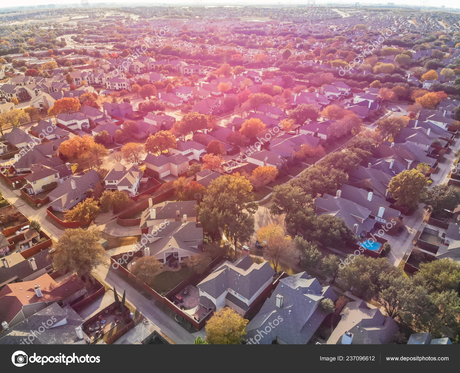 Top view urban sprawl suburbs Dallas during autumn season with c Stock ...