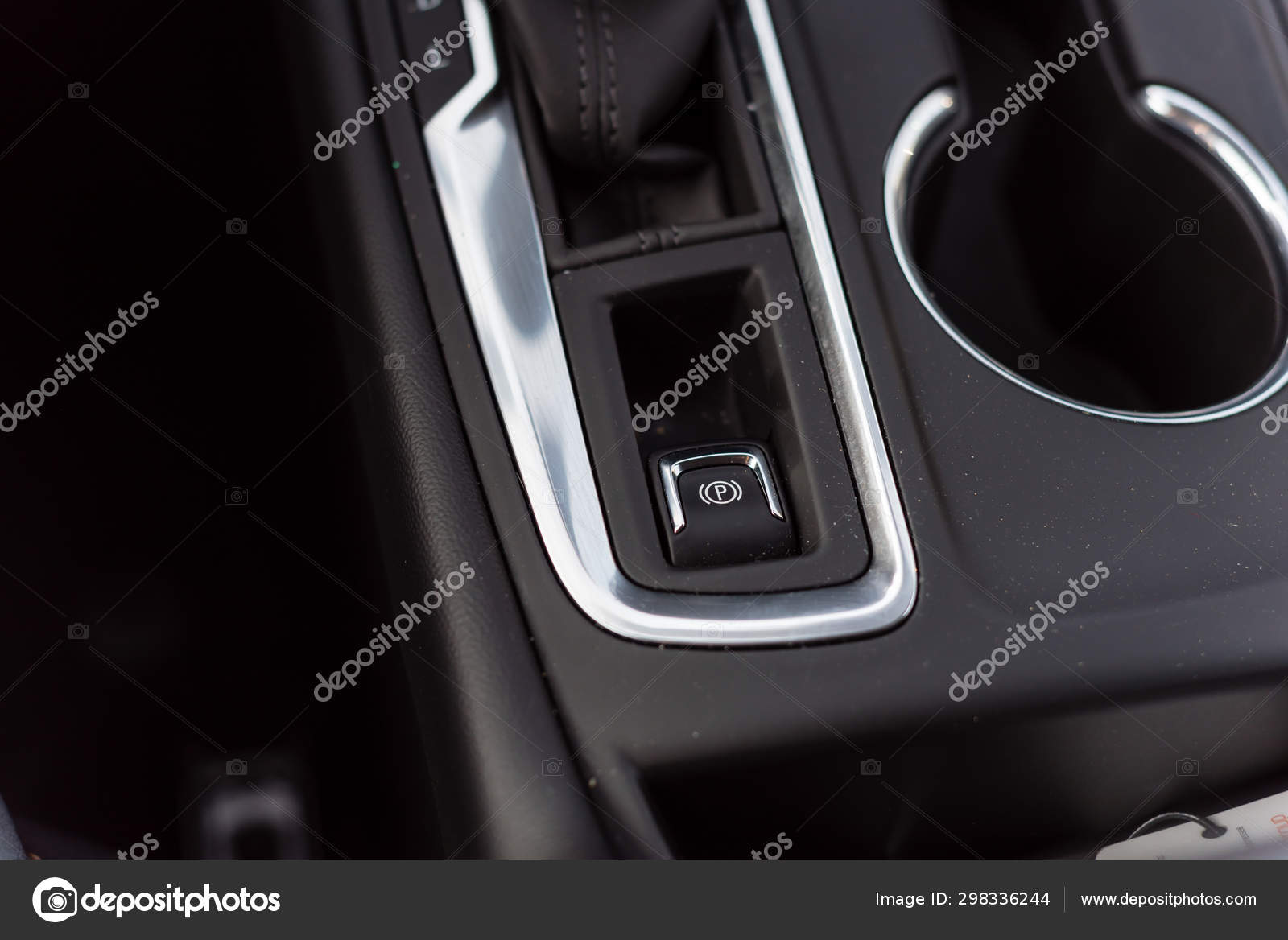 Electronic parking brake EPB button in a modern car Stock Photo by ...