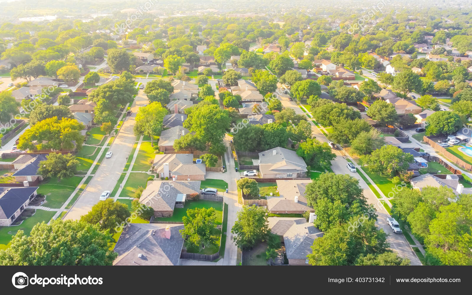 Drone View Clean Empty Neighborhood Street Row Single Family Houses ...