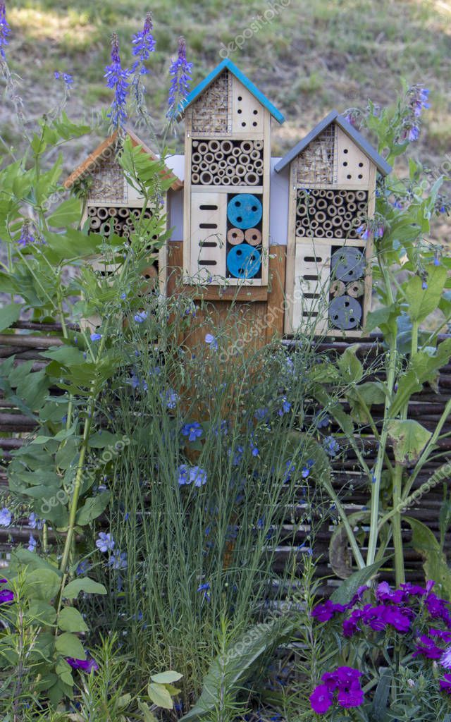 Casa especial para insectos de jardín útiles, construida con materiales ...