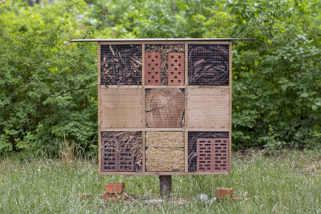 Casa especial para insectos de jardín útiles, construida con materiales ...