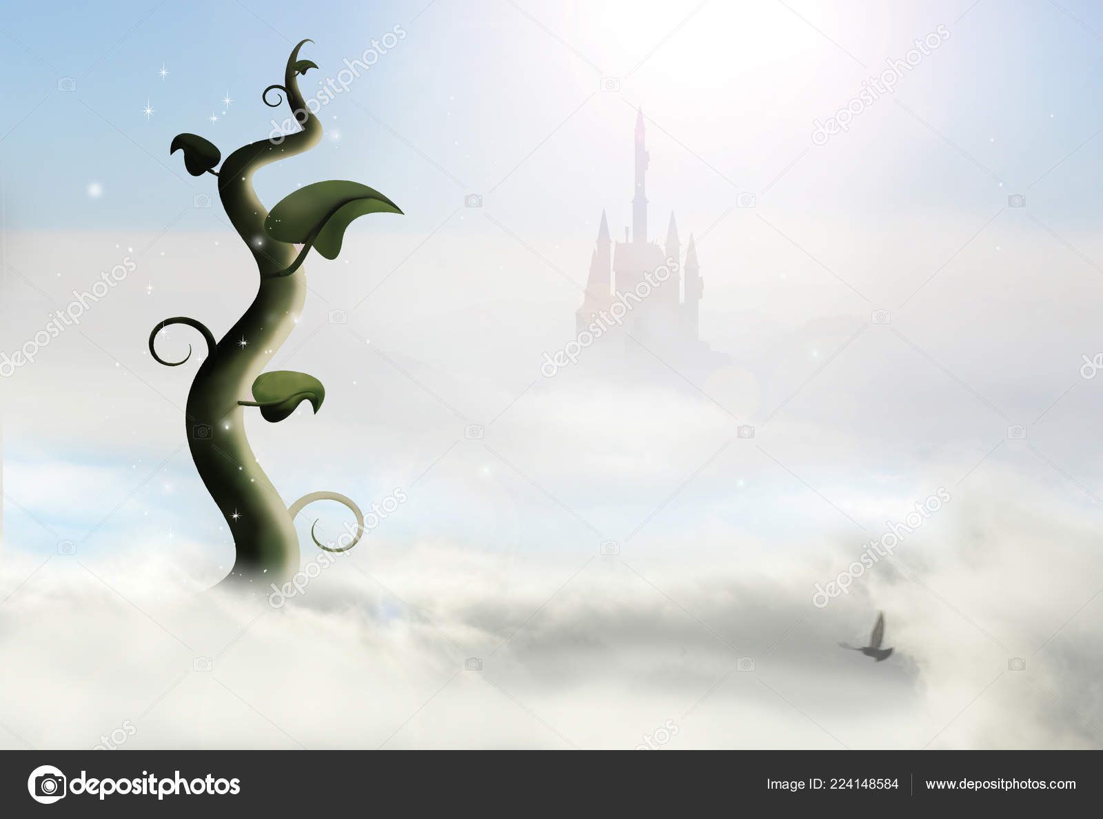 Sparkling Magic Beanstalk Rising Clouds Castle Background Stock Photo ...