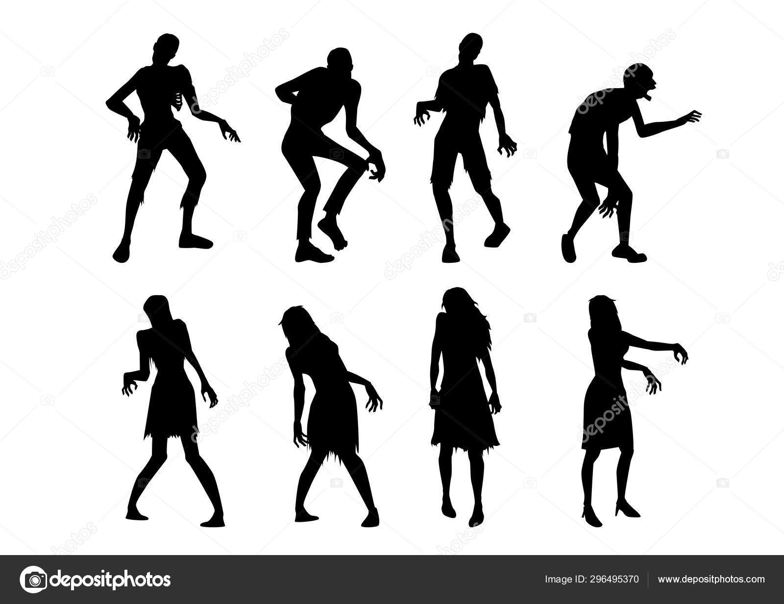 Zombie Standing Walking Actions Silhouette Style Collection Sci Fiction ...