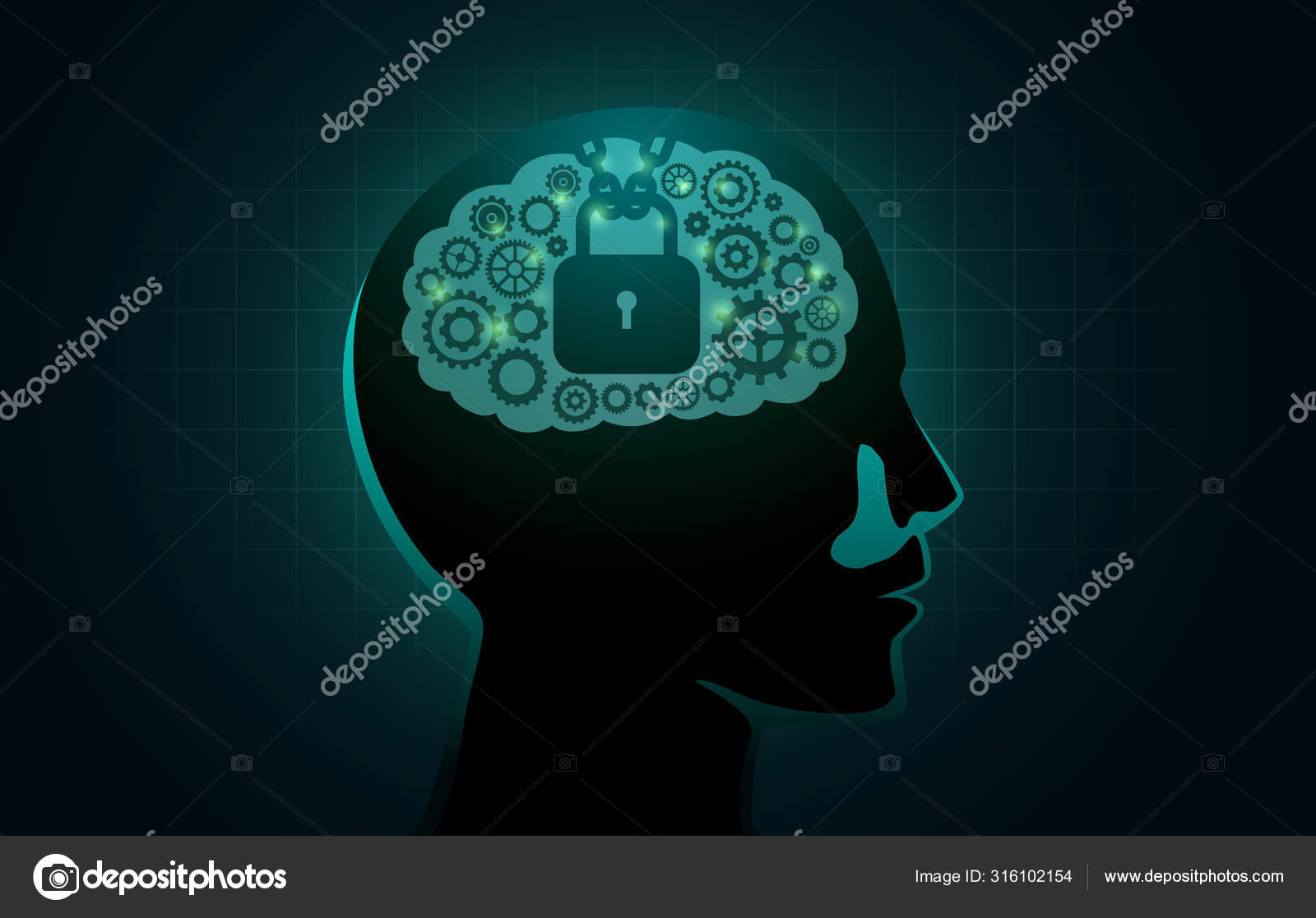 Human Brain Have Lock Chain Gear Concept Illustration Brain Works Stock ...