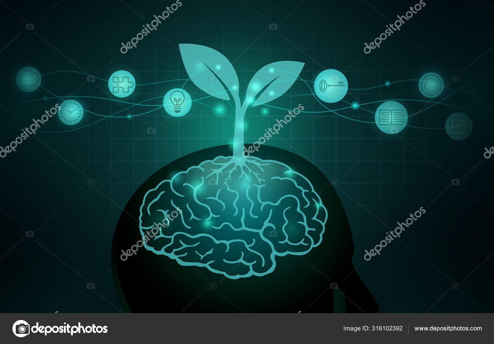 Tree Growing Out Human Brain Silhouette Illustration Ways Build Growth ...