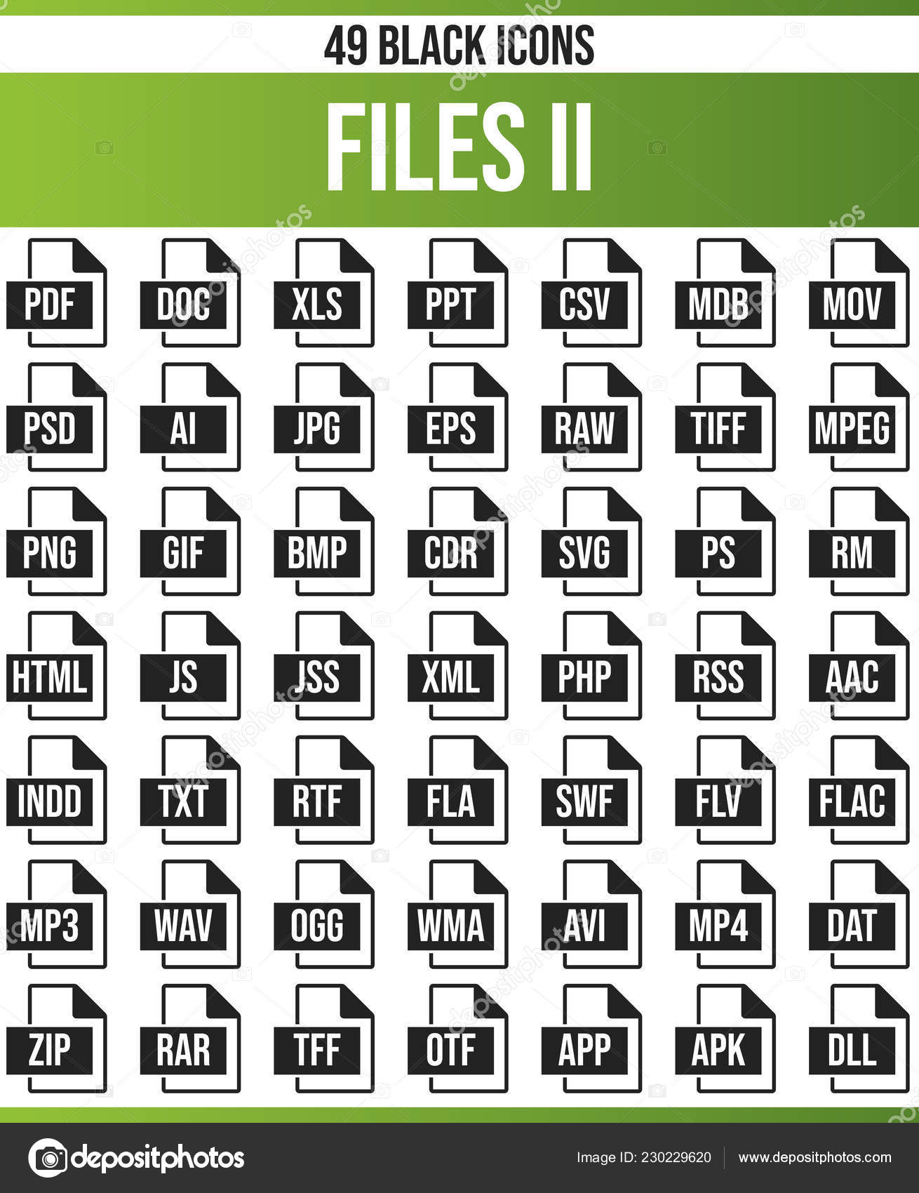 Schwarze Piktogramme Symbole Auf Dateiendungen Dieses Icon Set Ist ...