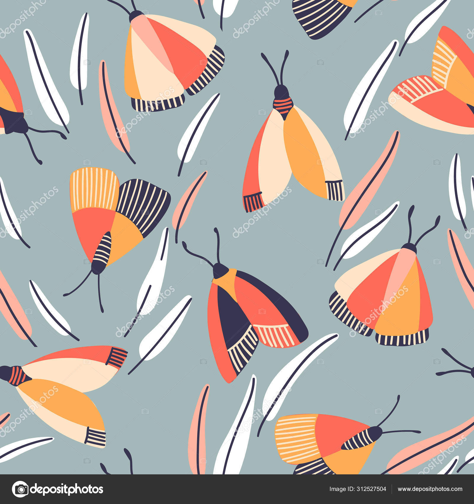 Butterfly seamless pattern. Flying butterflies moths and leaves — Stock ...