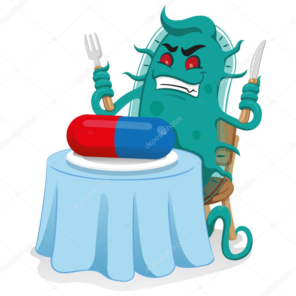 La representación de dibujos animados de una súper bacteria un ...