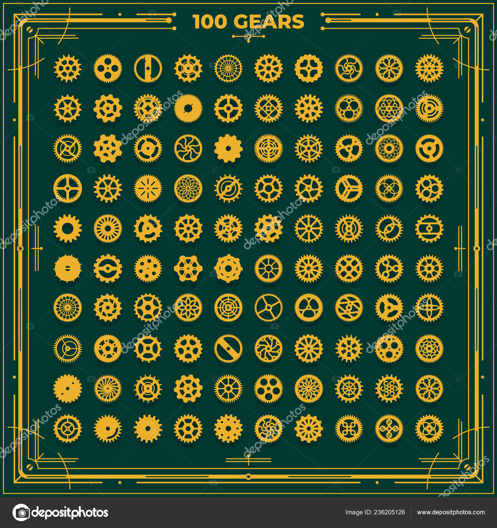 Vector steampunk gears set victorian era vintage design style clockwork ...