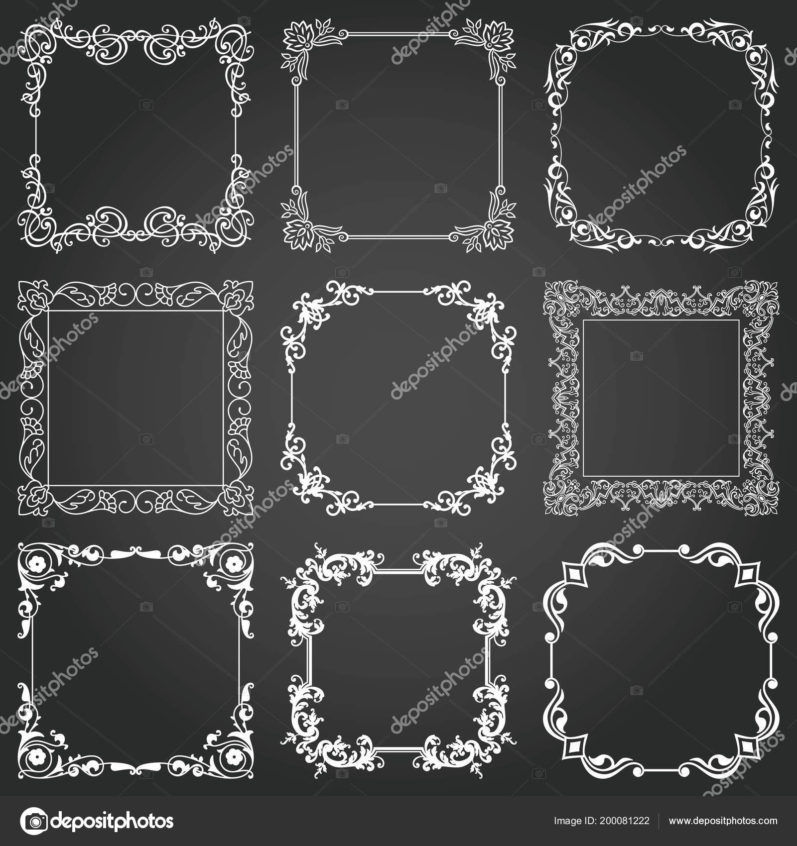 Decorative Frames Borders Square Backgrounds Vintage Design Elements Set Stock Vector by ...