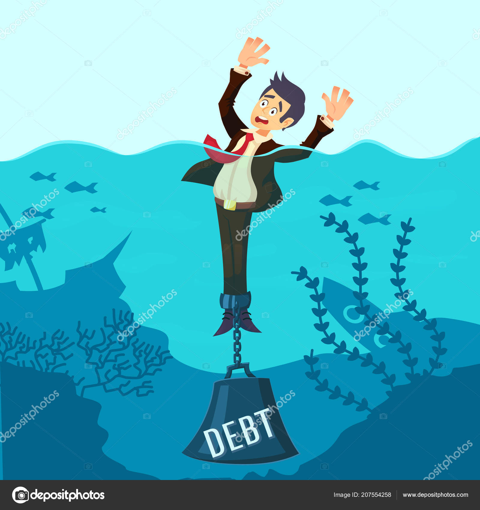 Empresario Ahogándose Encadenado Con Peso Deuda Tener Problemas Dinero ...