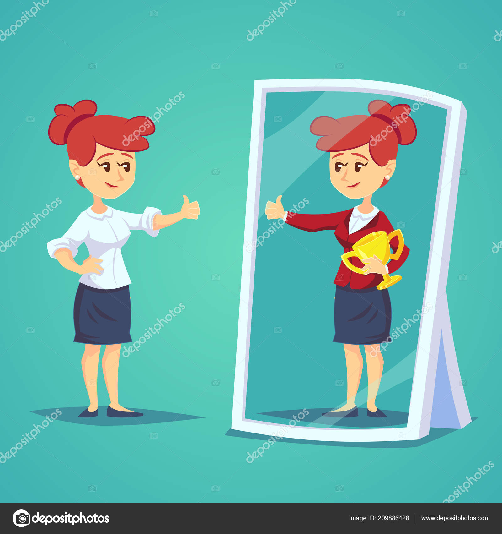 Businesswomen Standing Front Mirror Looking Her Reflection Imagine ...