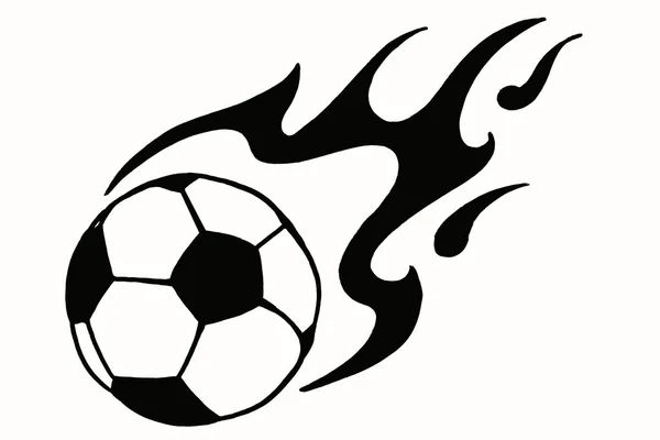 Soccer ball in fire, hand drawn simple illustration, black ball pattern ...