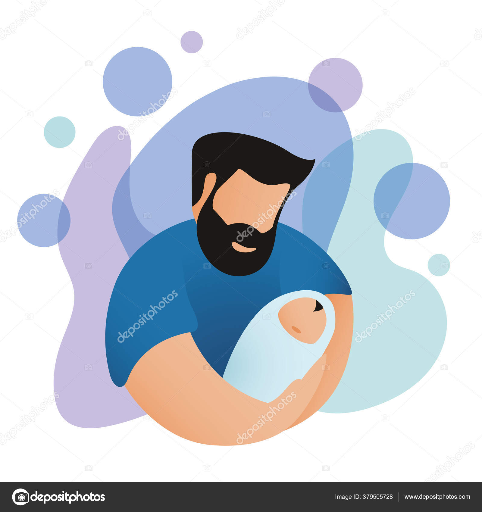 Dad Hugging Cuddling His Baby Cute Image Fatherhood Modern Vector Stock ...