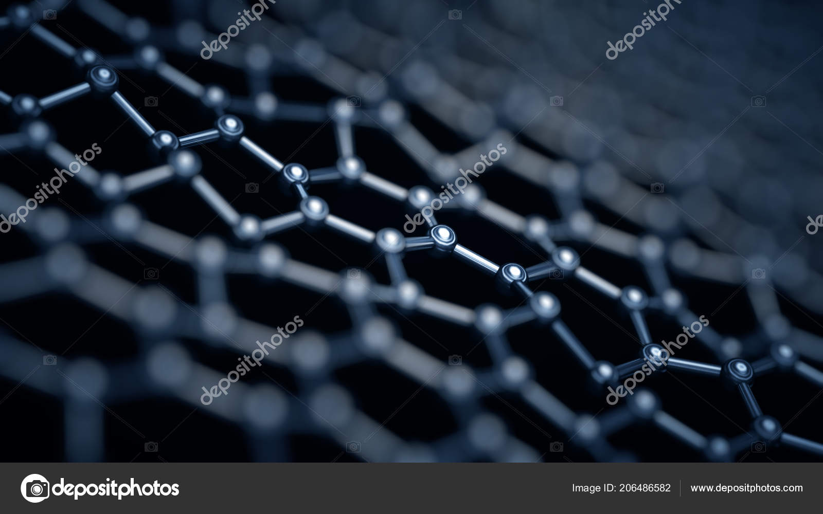 3D illustration of graphene molecules. The crystal lattice grid. Stock ...