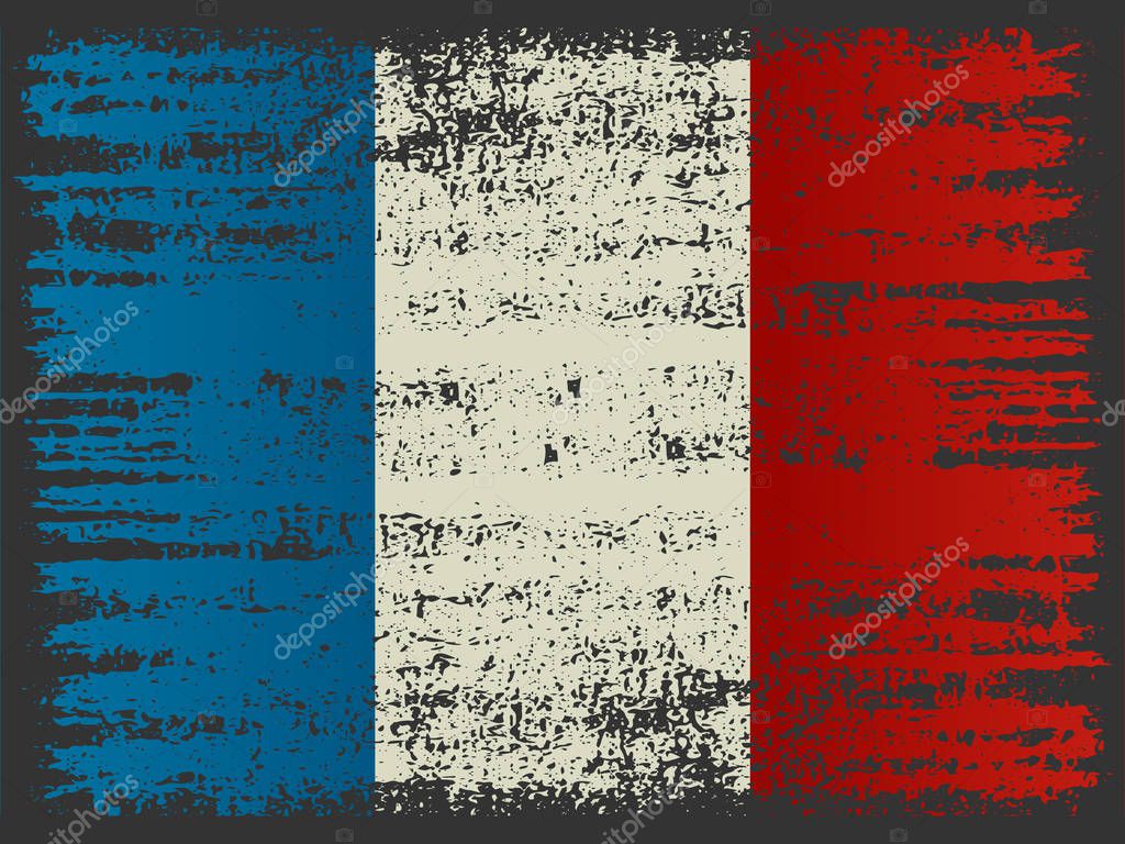 Grunge bandera francesa con textura de grieta. Ilustración vectorial . 2023