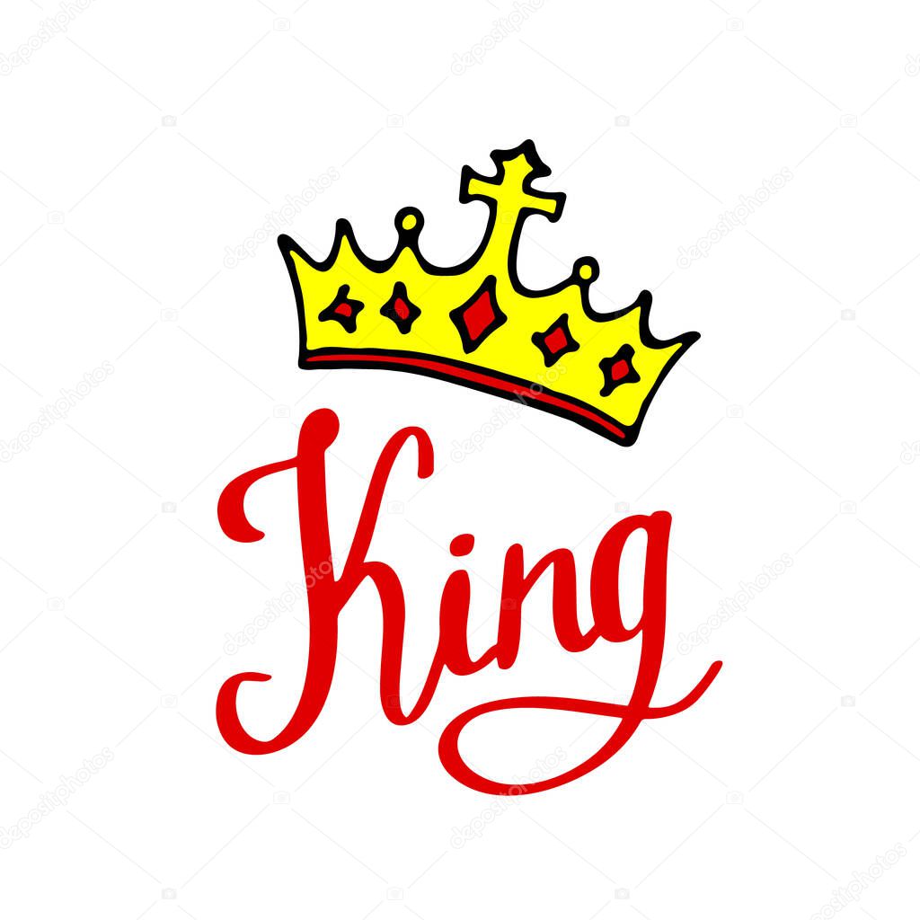 Letras King con corona en estilo garabato simple. Diseño de impresión ...