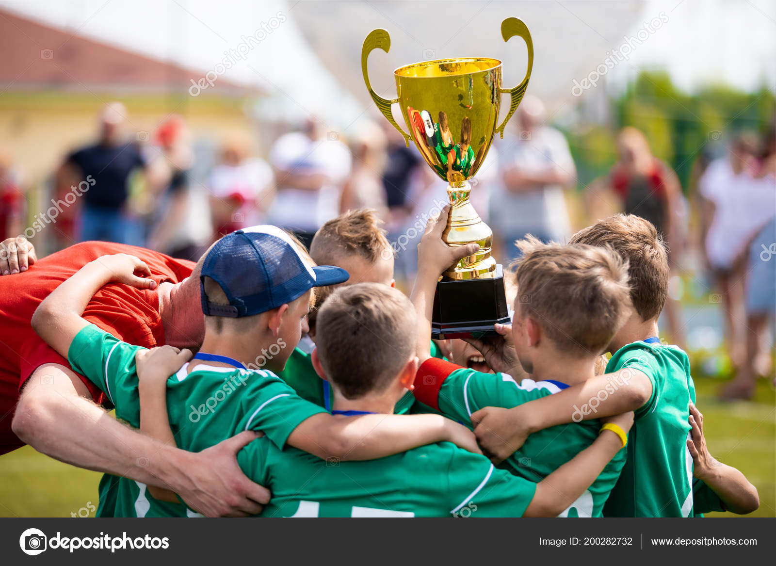 Young Soccer Players Holding Trophy Boys Celebrating Soccer Football Championship Stock Photo by ...