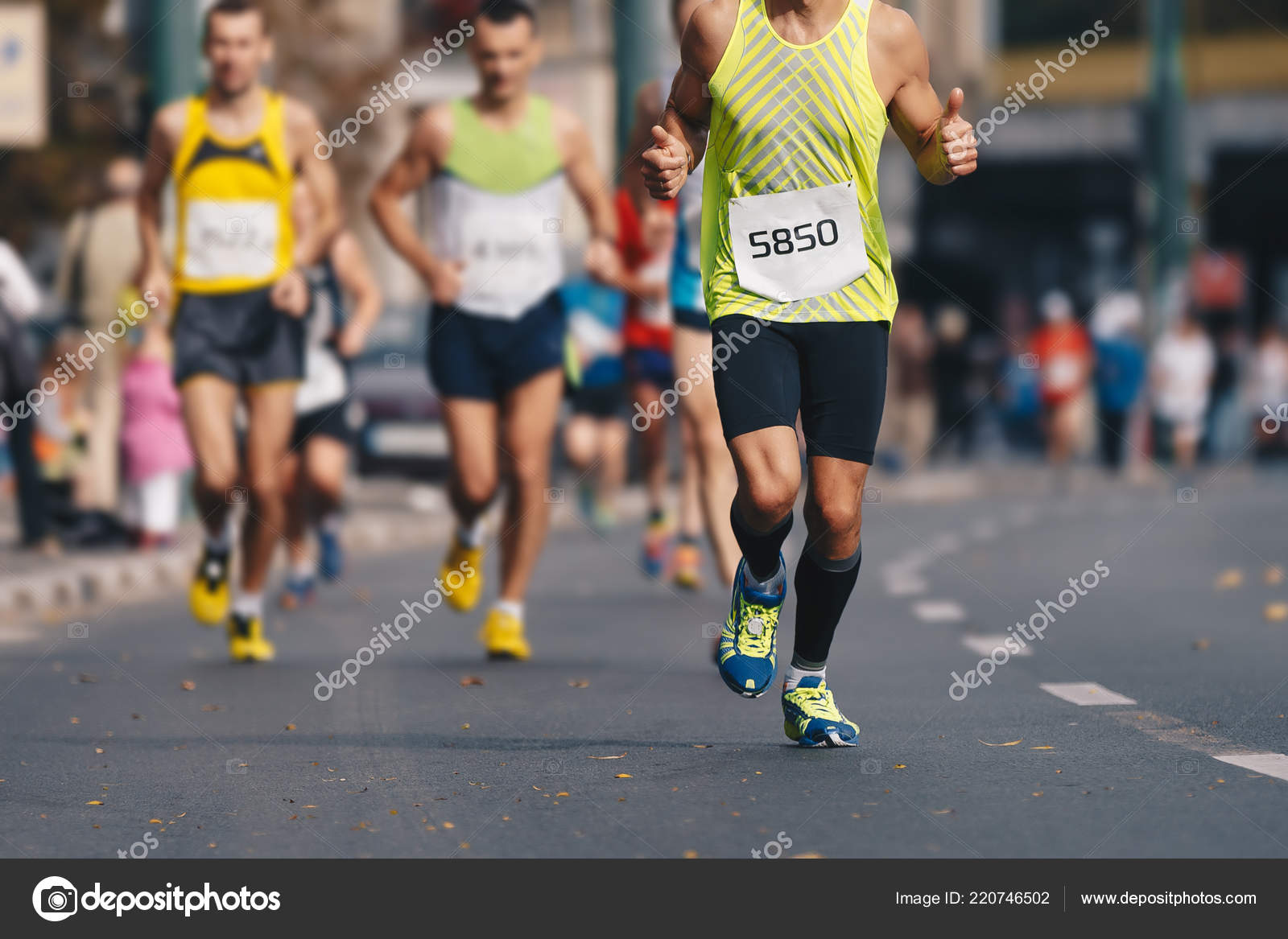 Group Active People Running Marathon Race City Downtown Healthy ...