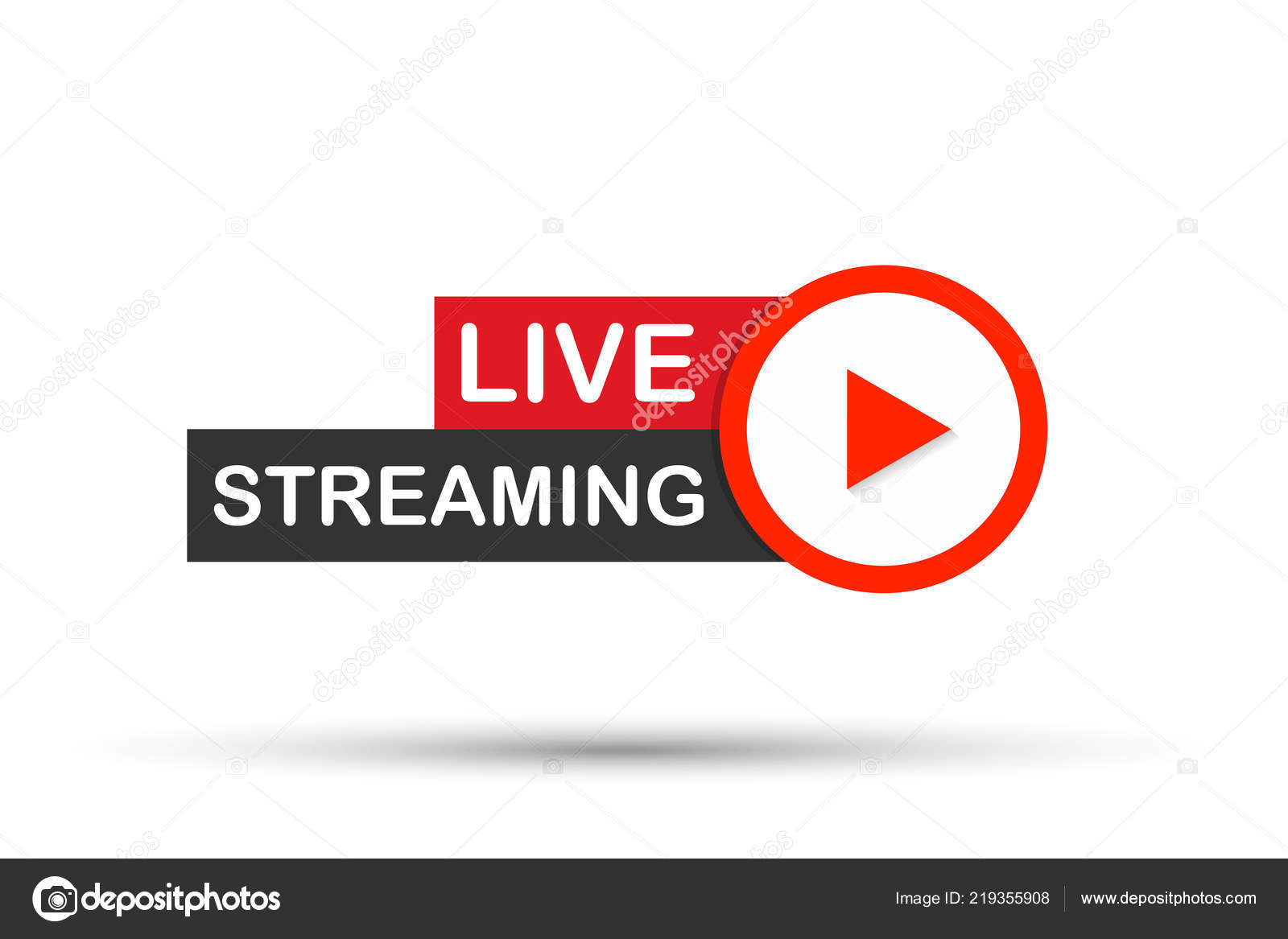Live streaming flat logo - red vector design element with play button ...