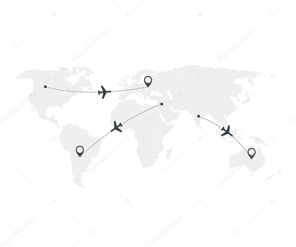 Iconos vectoriales de trayectoria de la línea de avión de las rutas de ...