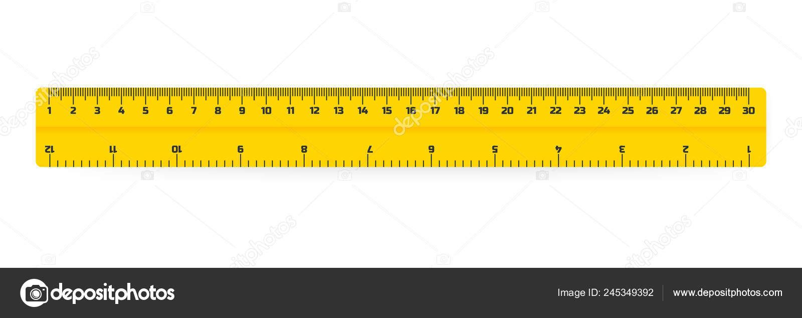 Wooden rulers 30 centimeters with shadows isolated on white. Measuring ...