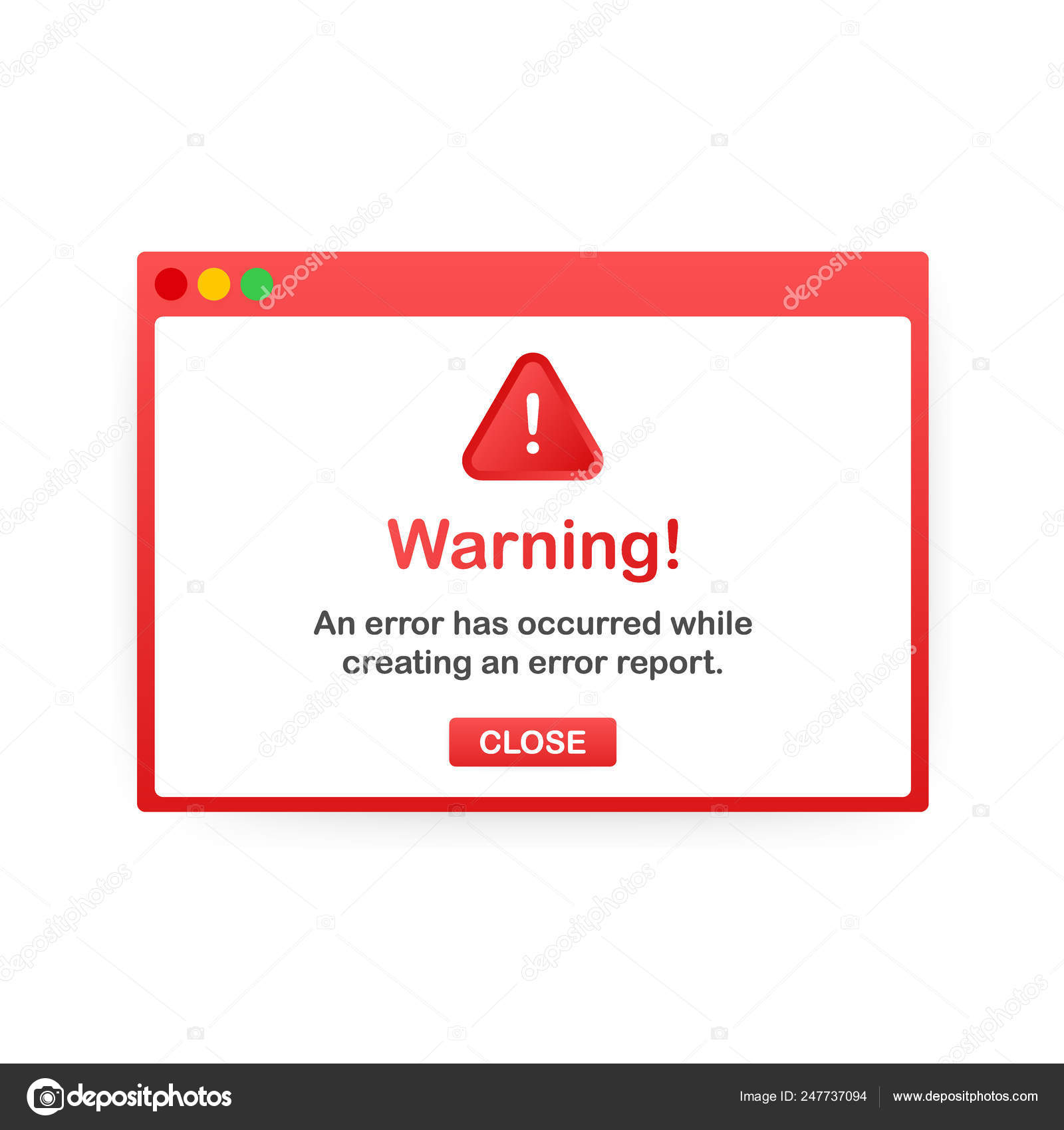 Modern warning pop up with flat design on red background. Vector ...