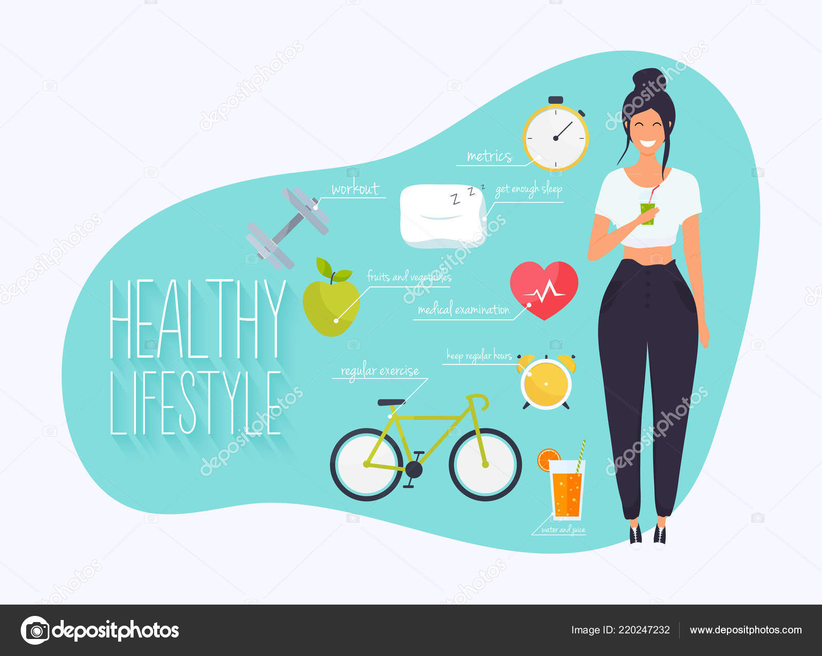 Vector Illustration Healthy Lifestyle Infographic Smiling Woman Stock ...