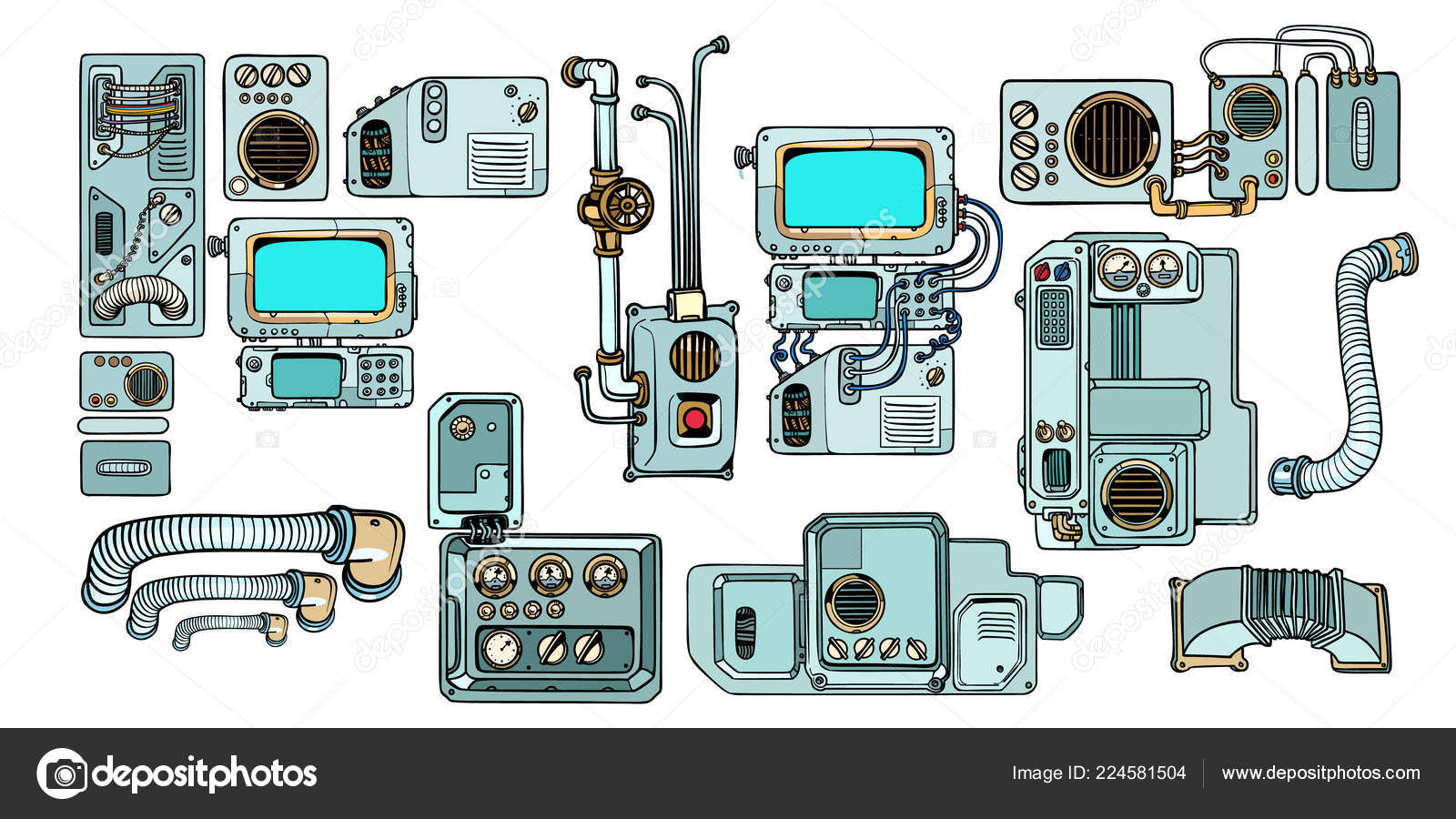 Cyberpunk robots mechanisms and machines. Details of the spacecr Stock ...