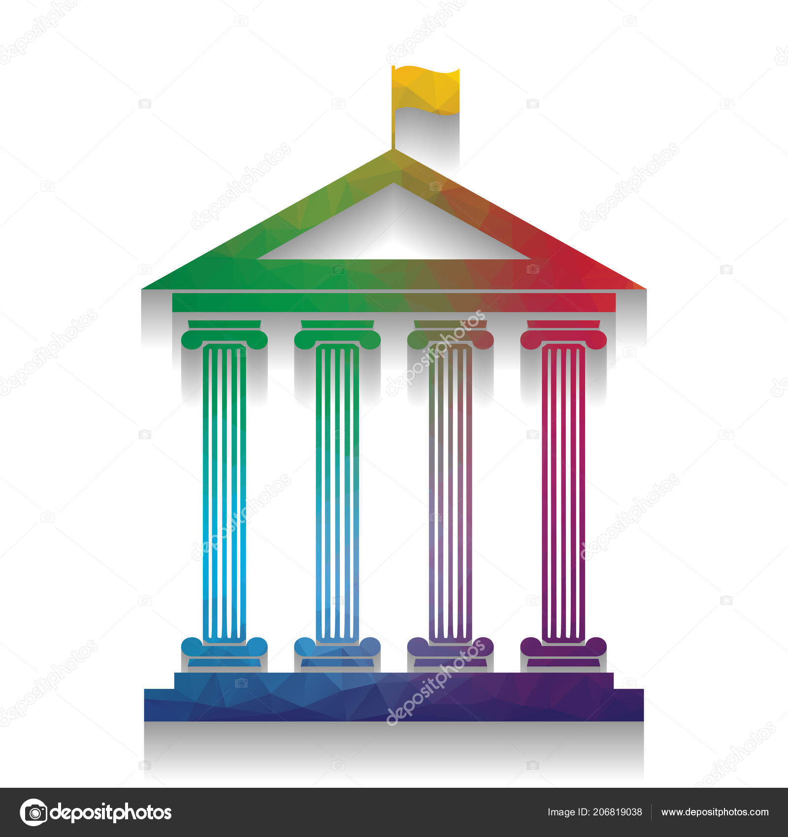 Historical building with flag. Vector. Colorful icon with bright Stock ...