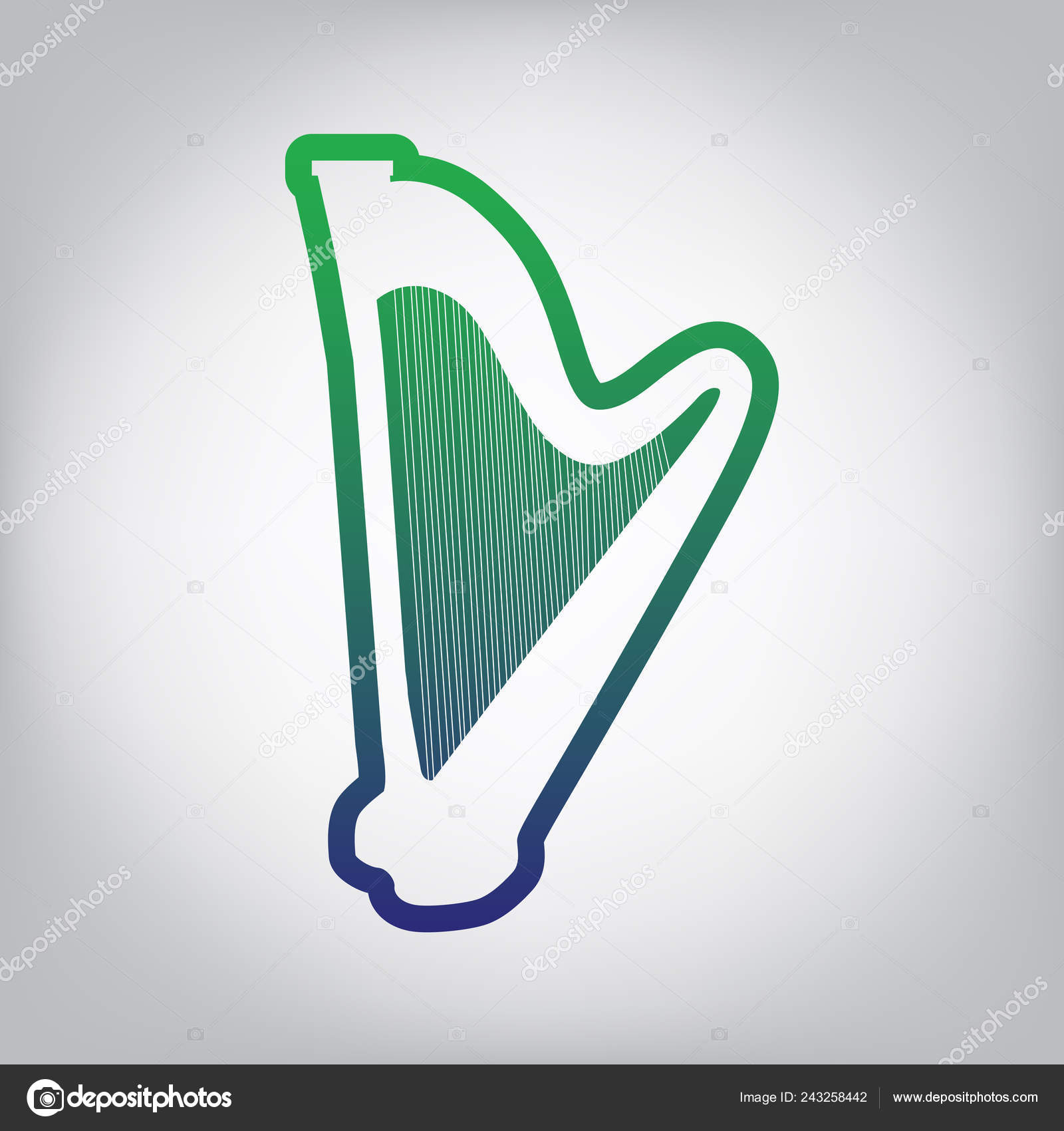 Musical Instrument Harp Sign Vector Green Blue Gradient Contour Icon ...