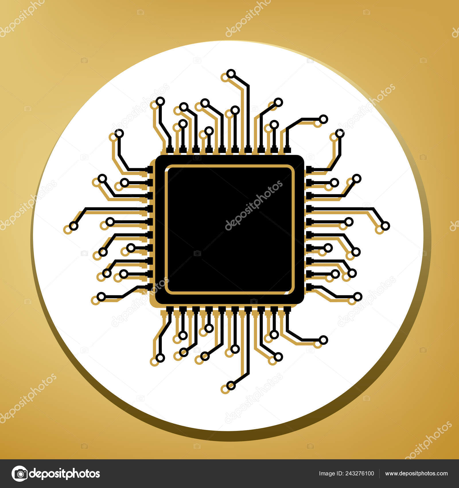 Cpu Microprocessor Illustration Vector Black Icon Light Brown Shadow ...