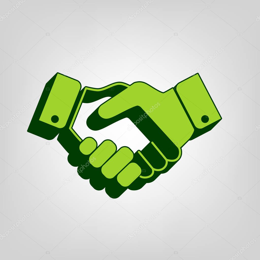 Negocios apret n de manos / acuerdo de contrato firmar ilustraci n. Vector. Icono s lido verde ...