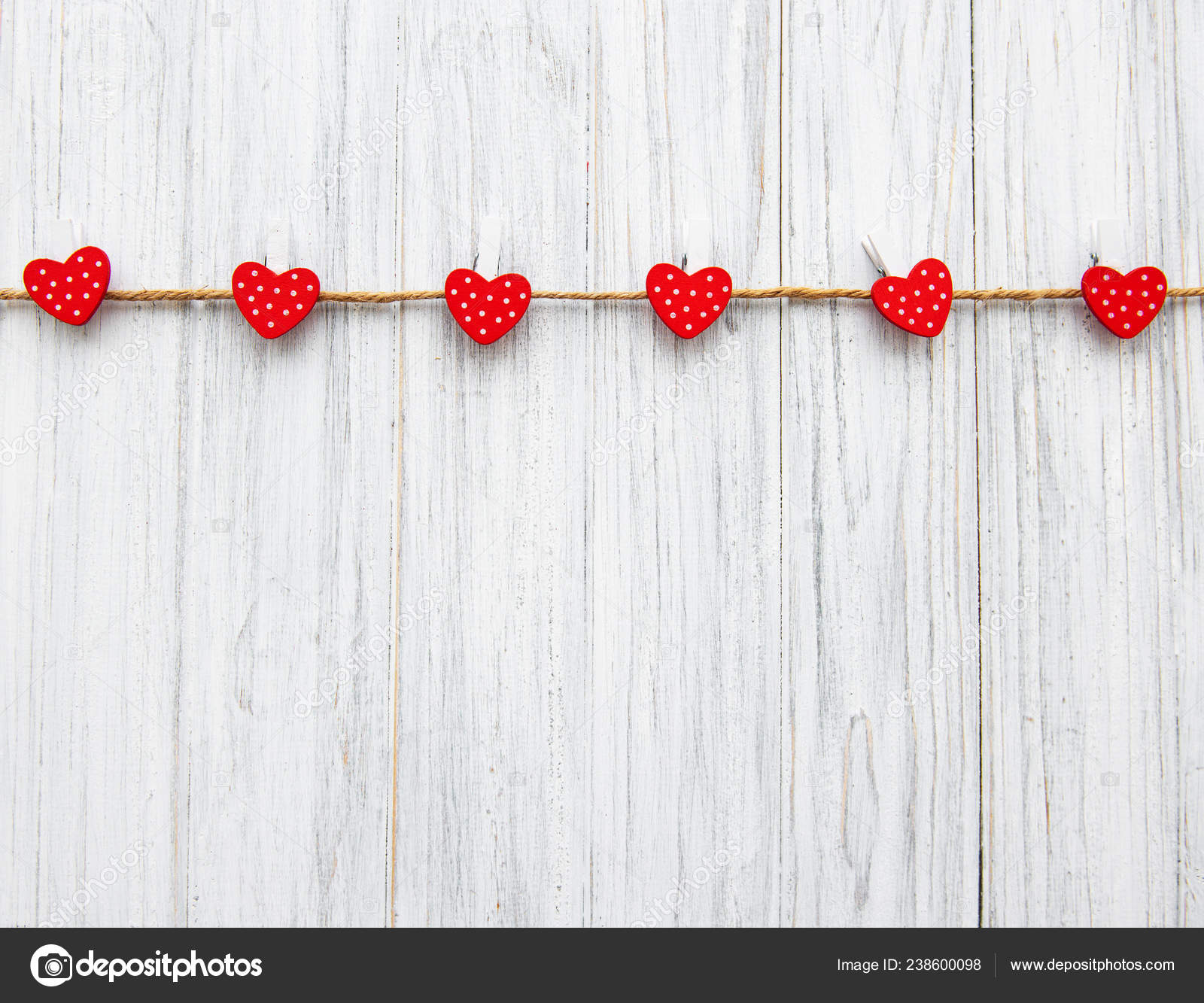 Valentine Background Hearts Border Clothespins Rustic White Wood Stock ...