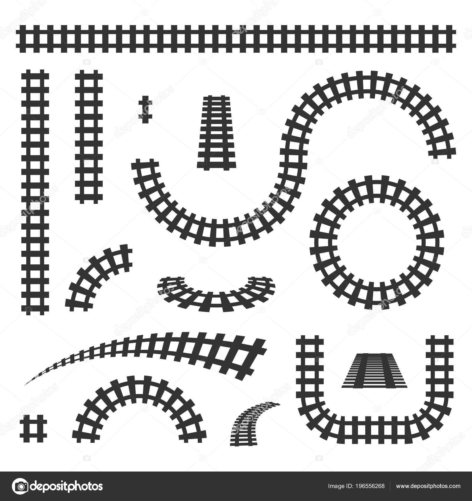 Creative vector illustration of curved railroad isolated on background. Straight tracks art ...