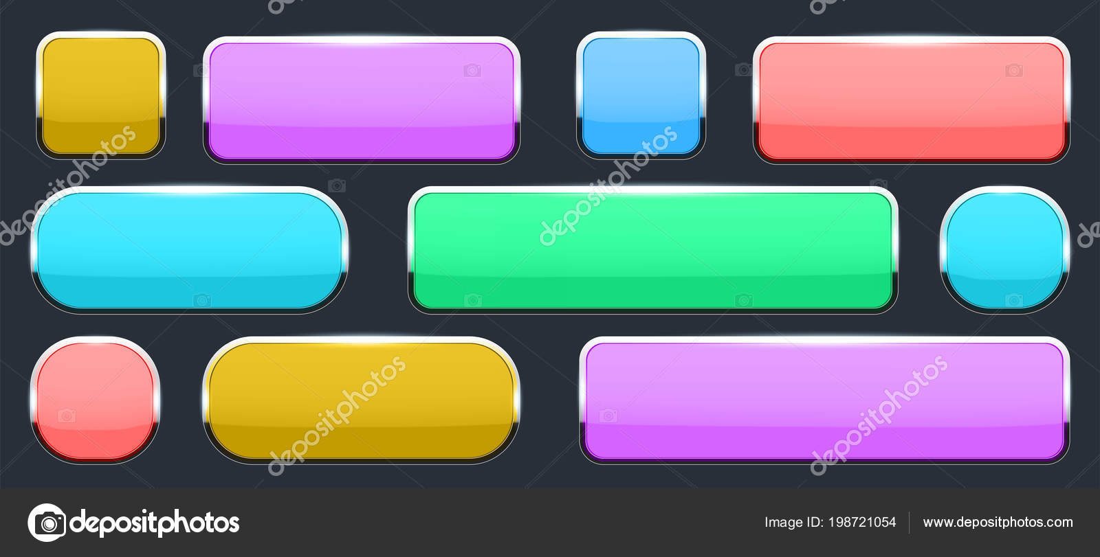 Creative vector illustration of white 3d glass buttons with chrome ...