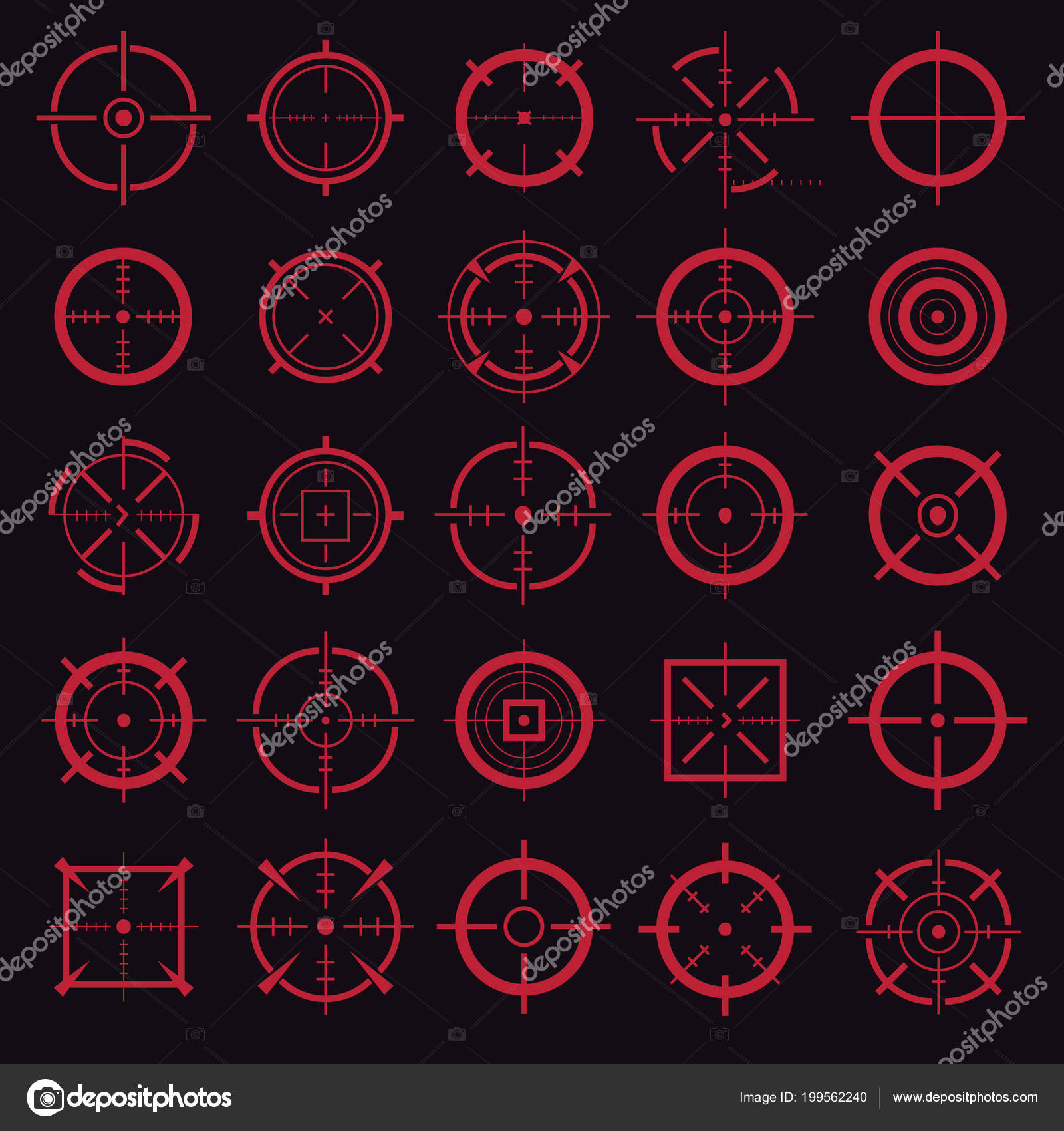 Creative Vector Illustration Crosshairs Icon Set Isolated Transparent ...