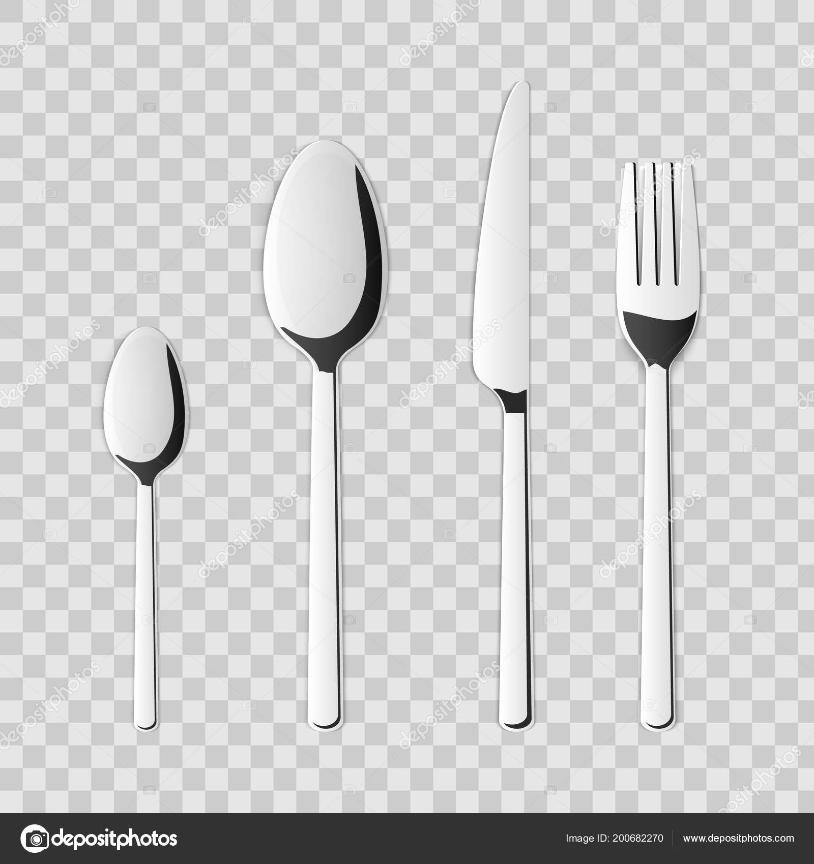 Creative vector illustration top view cutlery set of silver fork, spoon ...