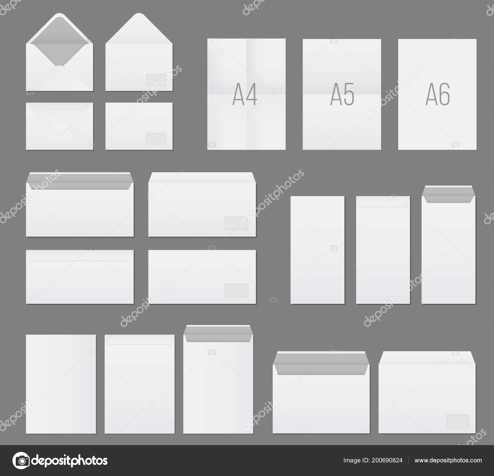 Kreativ vektor illustration af hvidt blankt papir kuverter skabelon sæt ...
