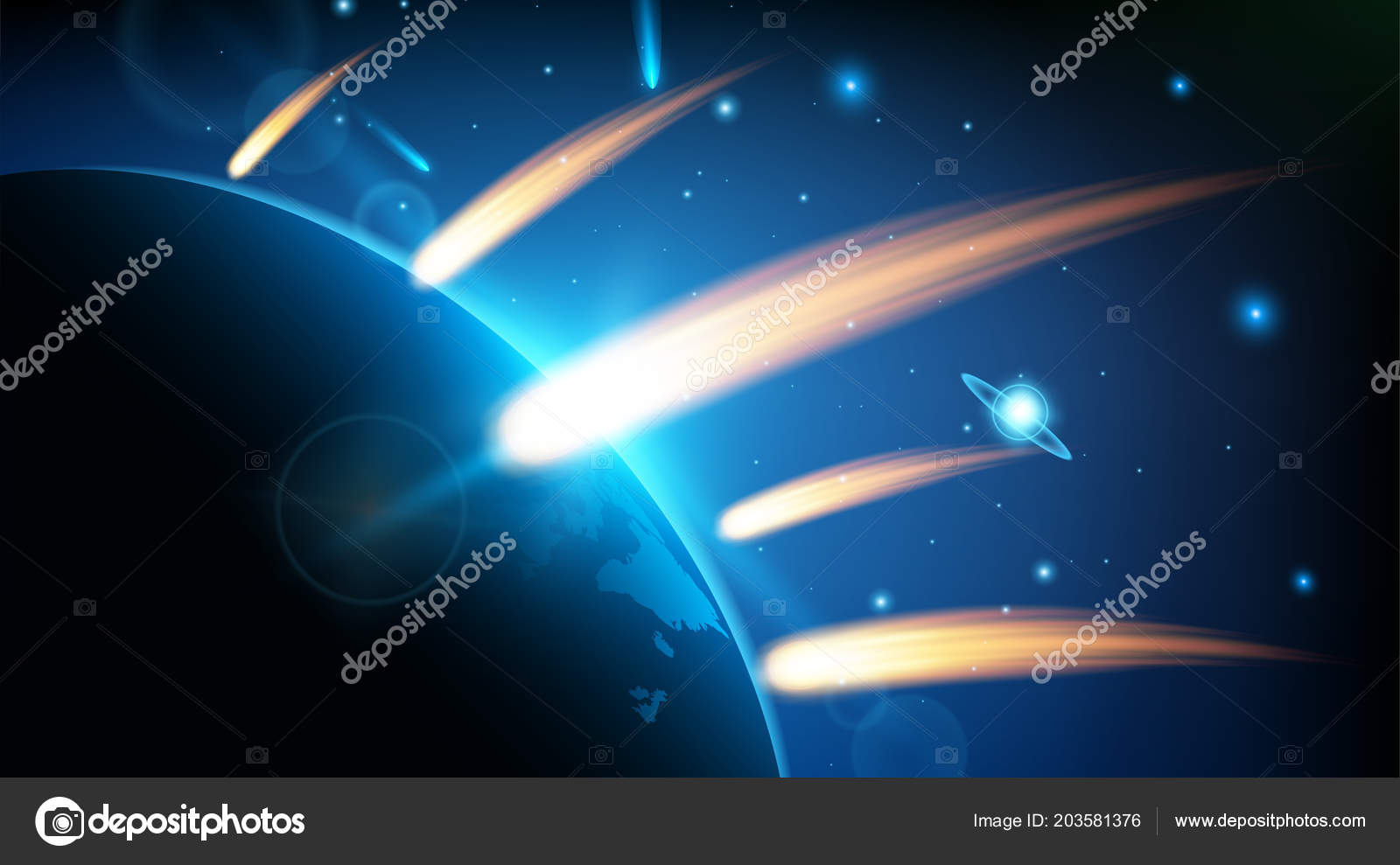 Creative vector illustration of flying cosmic meteor, planetoid, comet ...