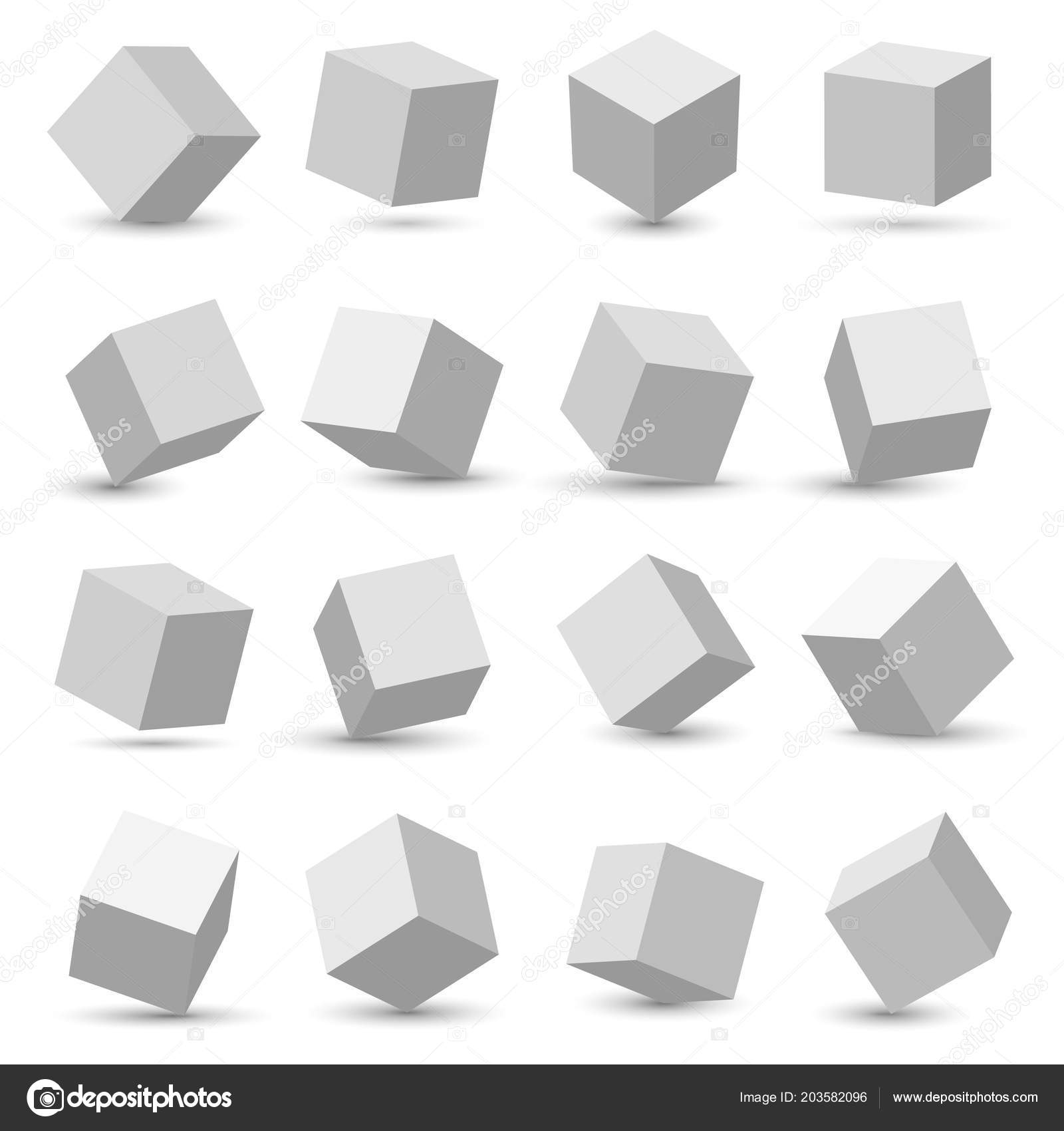 Creative vector illustration of perspective projections 3d cube model icons set with a shadow ...