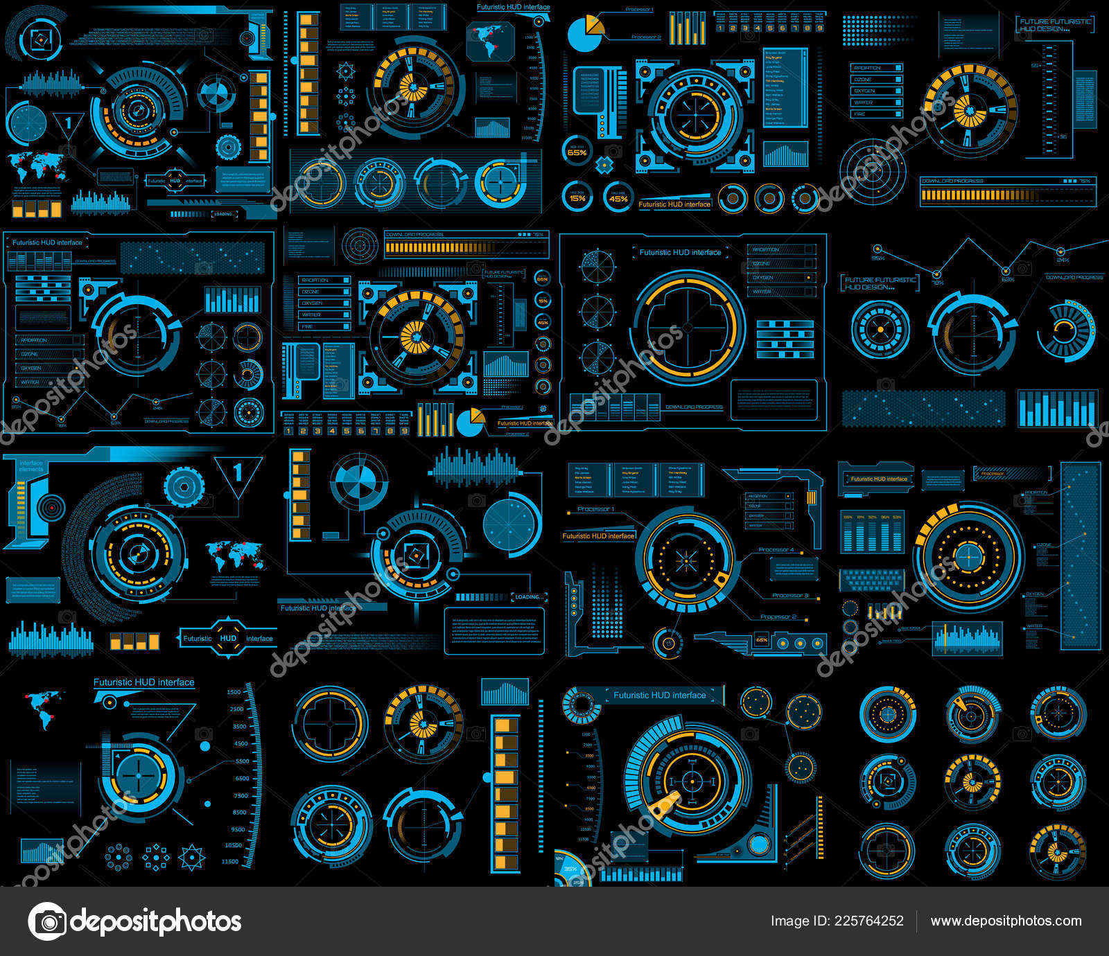 Creative vector illustration of HUD interface elements set ...