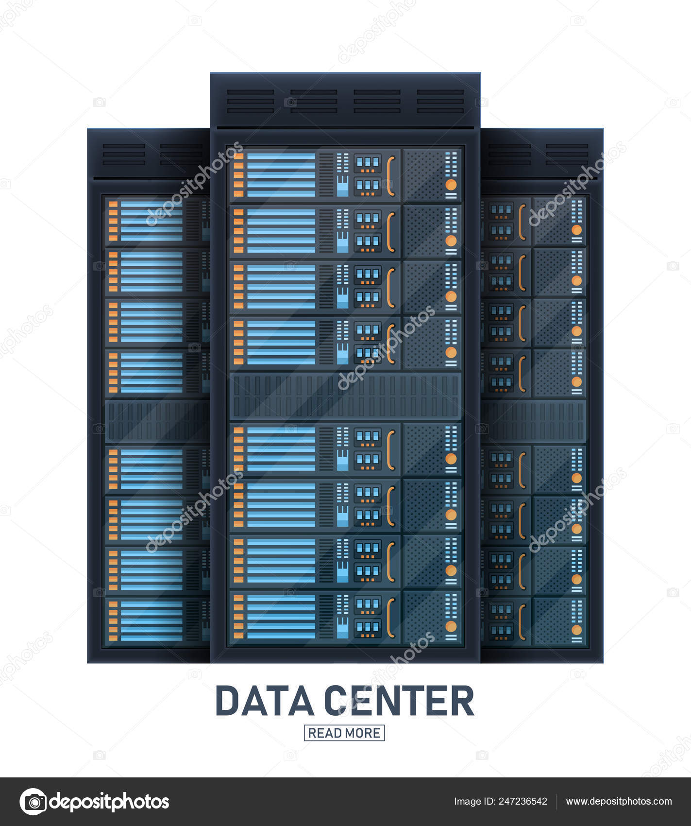 Creative vector illustration of server rack room, big data bank center ...