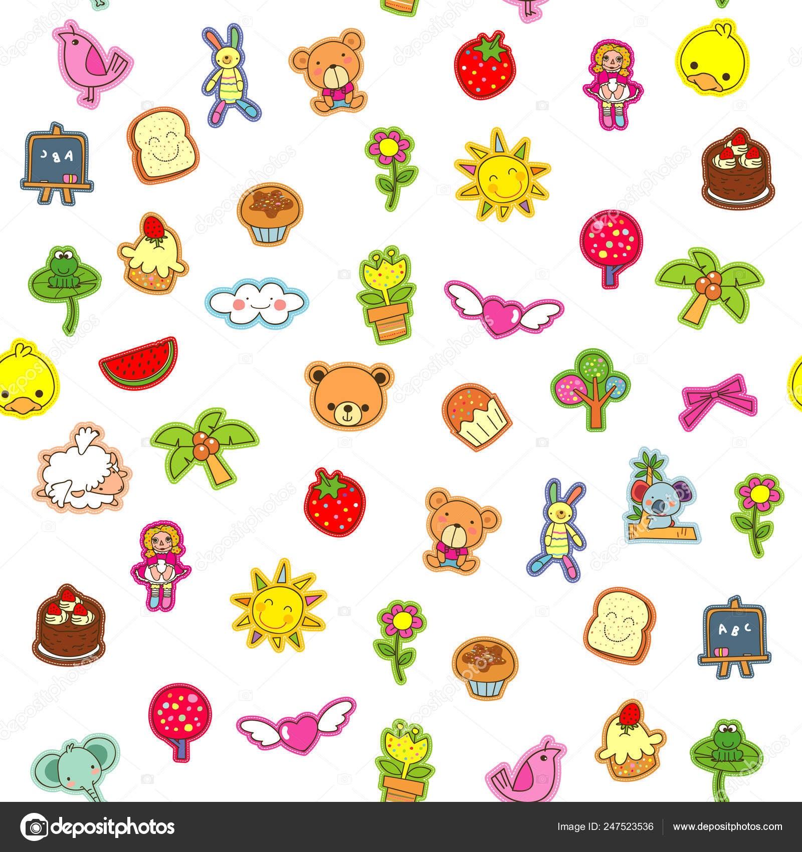 Seamless background with cute icon sticker pattern Stock Vector Image ...