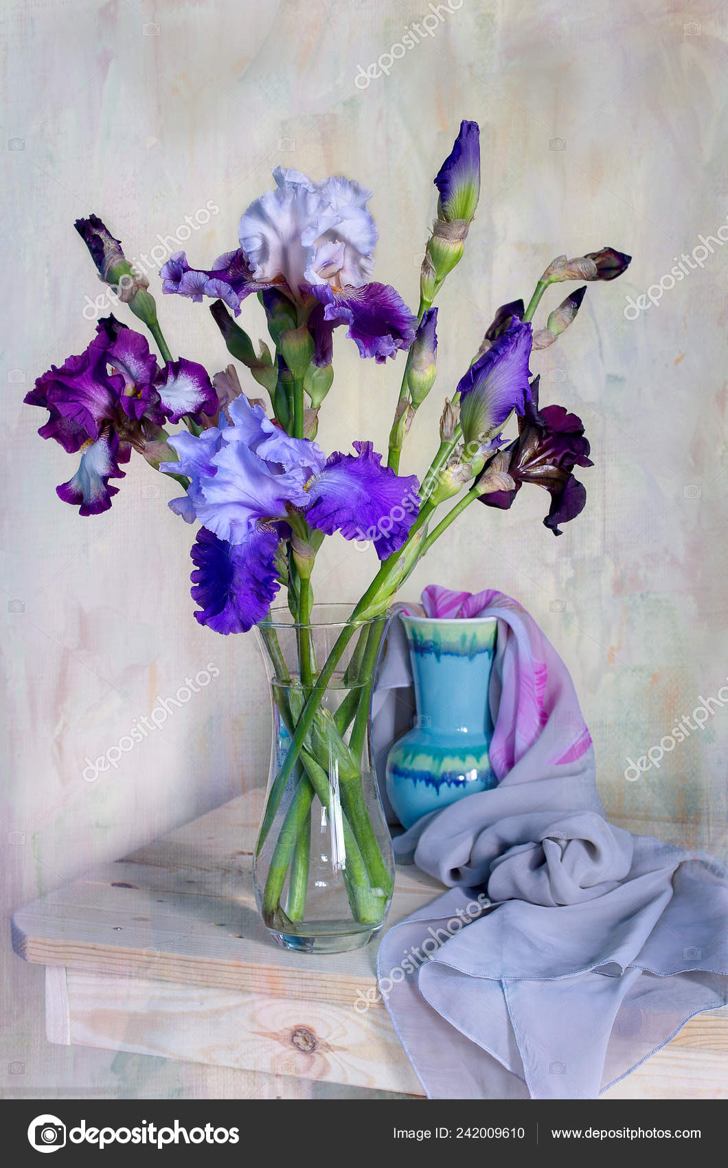 Still Life Beautiful Bouquet Irises Vase Table — Stock Photo © ALVERA ...