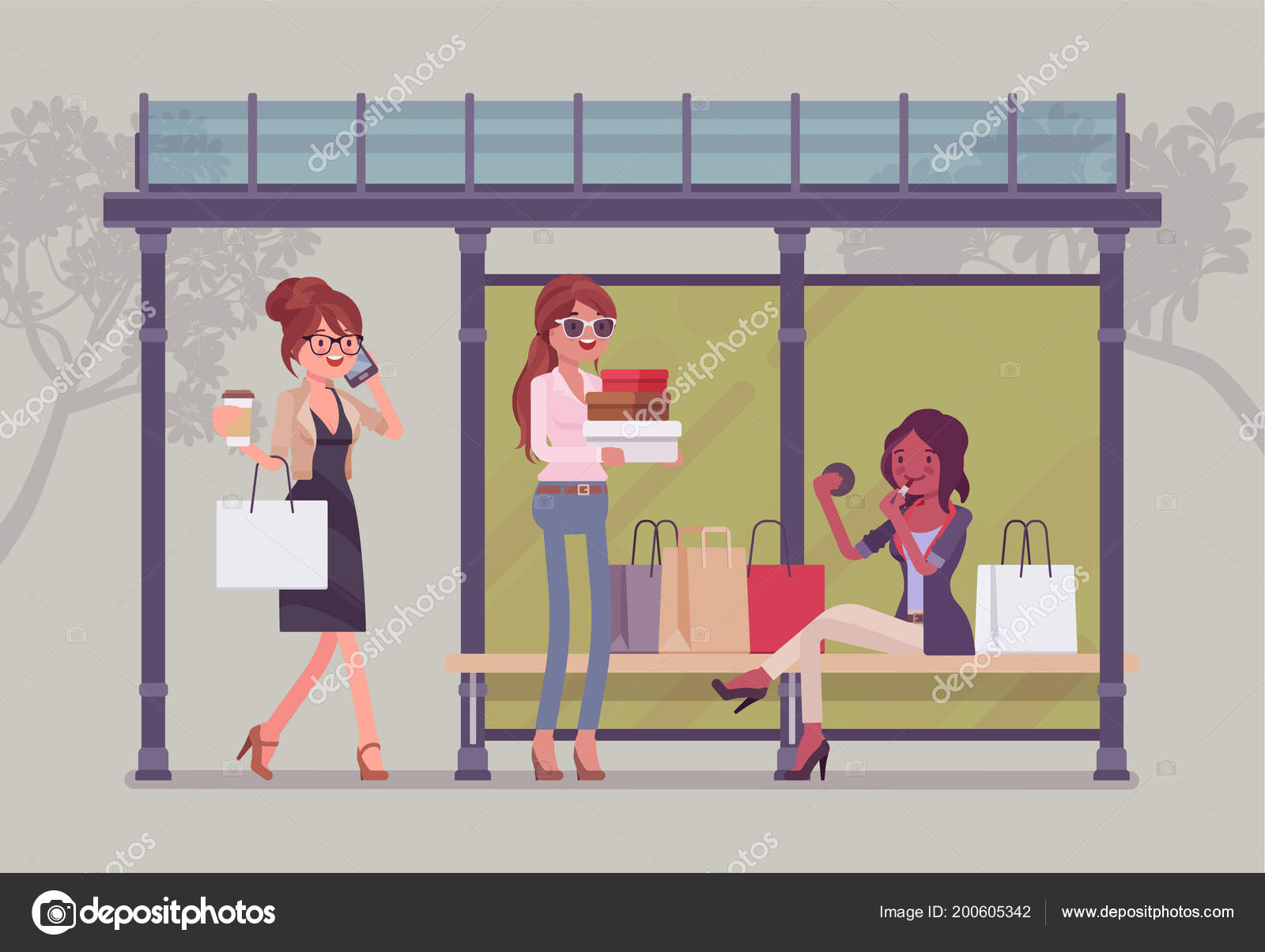 Girls at bus stop after shopping Stock Vector Image by ©Andrew_Rybalko ...