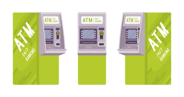 ATM - Automated teller machine with green lightbox, 24 hour banking. Template with ATM terminal ...