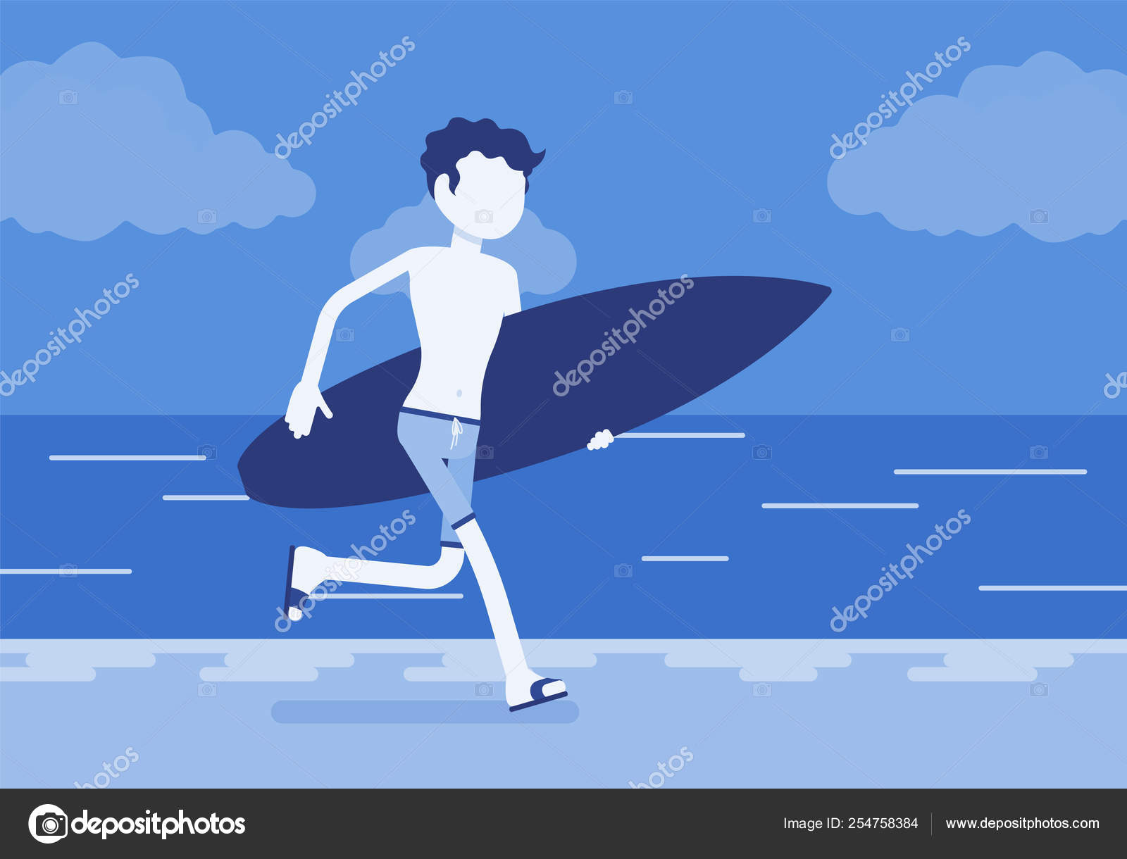 Surfer boy on a beach Stock Vector by ©Andrew_Rybalko 254758384